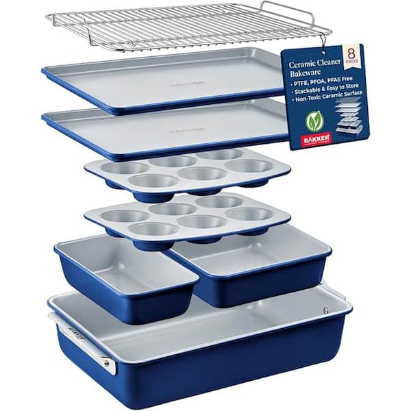 BakkenMaster 8-Piece Stackable Bakeware Set-Blue BKCRSTBKBUL - The Home ...