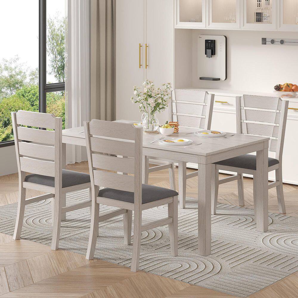 VECELO Gray Wood Dining Table Set with Cushioned Chairs – 5-Piece ...