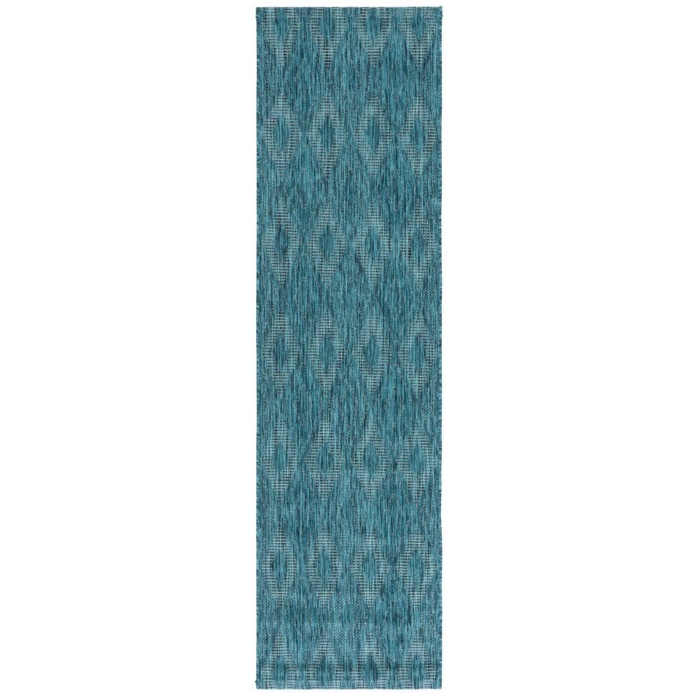 SAFAVIEH Courtyard Turquoise/Blue 2 ft. x 8 ft. Solid Color Diamond ...