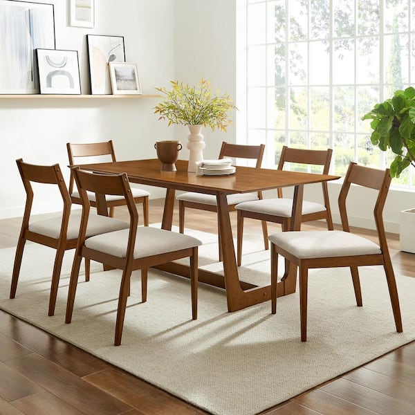 MODWAY Solara 7 Piece Wood Dining Set with Side Chairs in Walnut ...