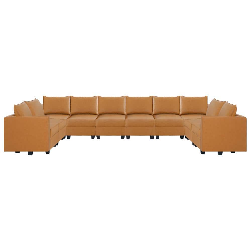 MAYKOOSH 87.01 in. W Contemporary 10-Seater Upholstered Faux Leather ...