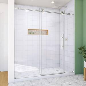 Aston Langham 56 in. to 60 in. x 75 in. Completely Frameless Sliding Shower Door with Frosted ...