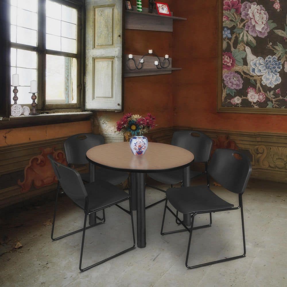 Regency Kee 36 in. Noble Oak Round Breakroom Table Desk and 4 Zeng ...
