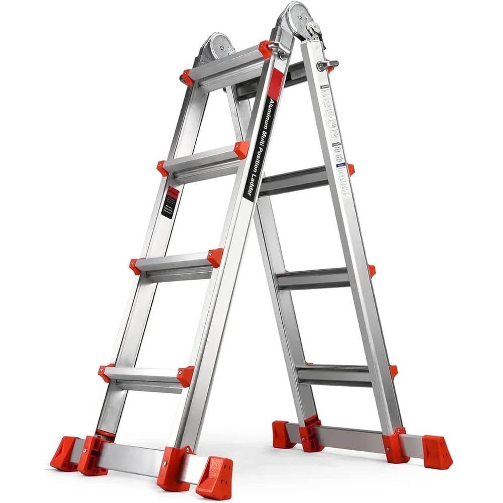 14 ft. Aluminum Multi-Position Ladder with Tool Tray and Stabilizer Bar ...