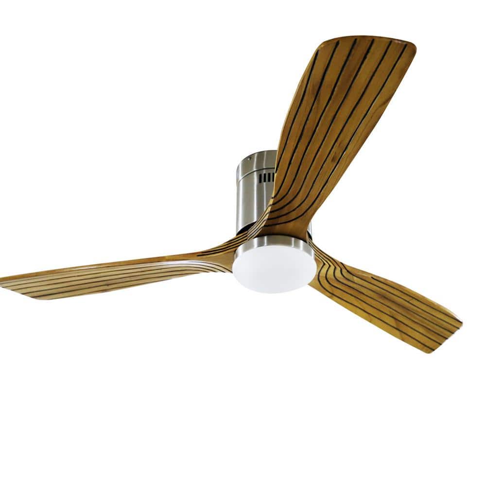 52 in. Integrated LED Indoor Silver Wood Iron Ceiling Fan with Light ...