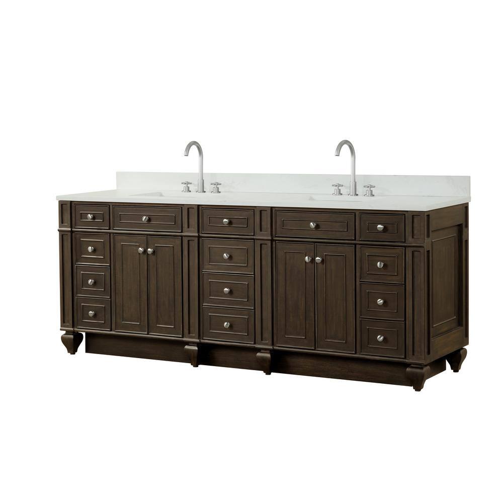 Design Element Winston 84 in. W x 22 in. D Bath Vanity in Walnut with ...