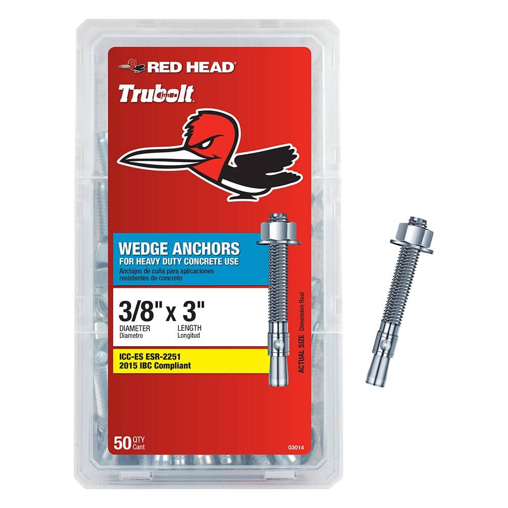 Red Head 3/8 in. x 3 in. Steel Hex-Nut-Head Wedge Anchors (50-Pack ...