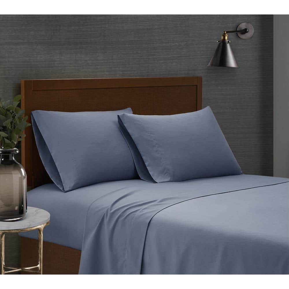 London Fog Garment Wash Solid 4-Piece Blue Microfiber King Sheet Set ...