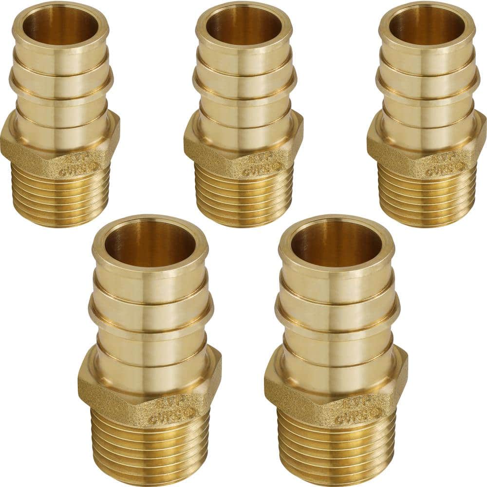 PLUMBFLEX 5/8 in. x 1/2 in. 90-Degree PEX A x MIP Expansion PEX Adapter, Lead Free Brass for Use ...