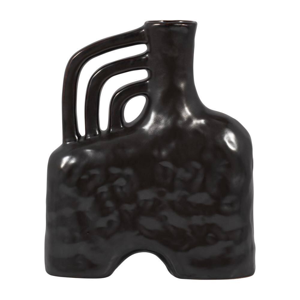 Liv & Skye 12 in. Black Ceramic Geometric Decorative Vase with Metallic ...