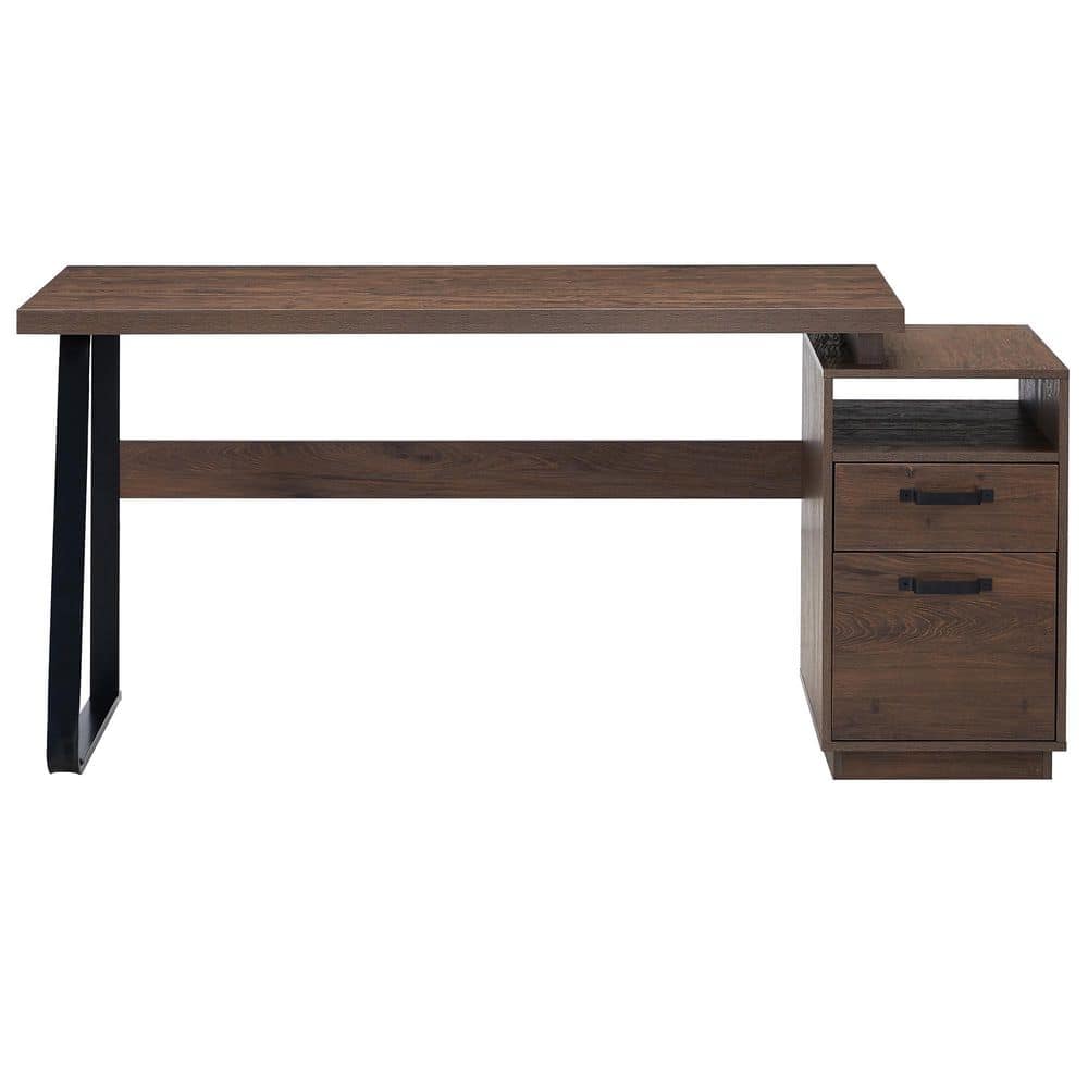 URTR 65 in. Rectangle Brown Wood Computer Desk with Drawers and File ...