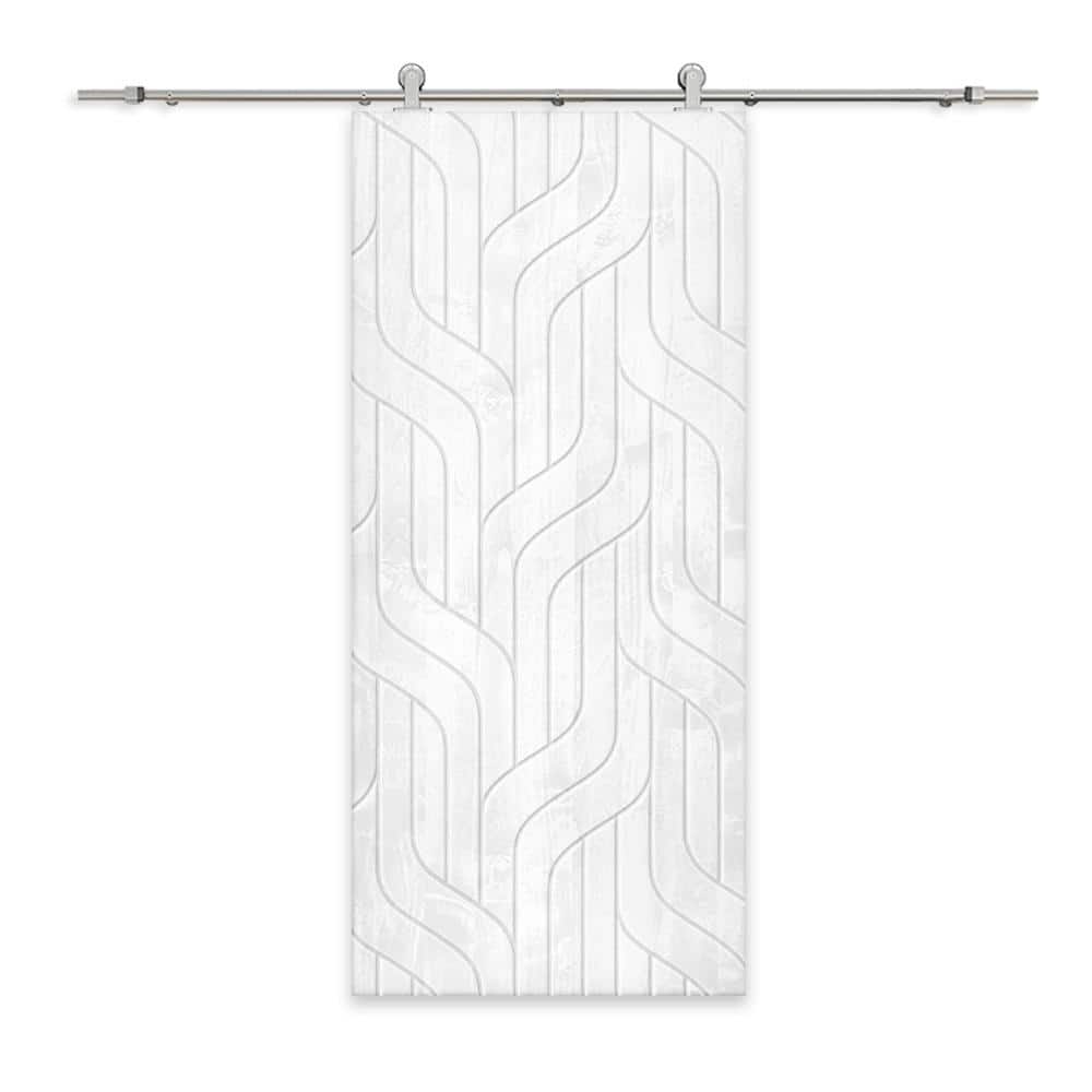 CALHOME 30 in. x 80 in. White Stained Pine Wood Modern Interior Sliding ...