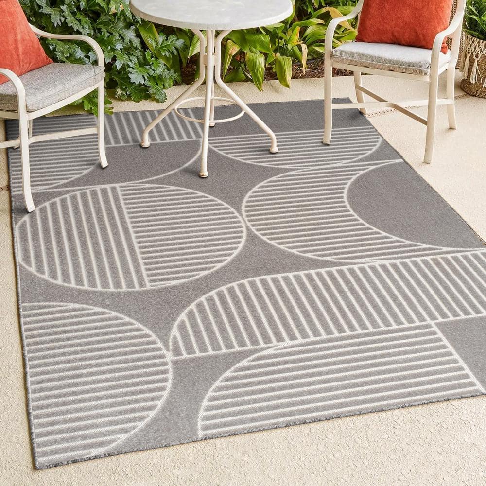 JONATHAN Y Nordby High-Low Geometric Arch Scandi Striped Gray/Cream 5 ...