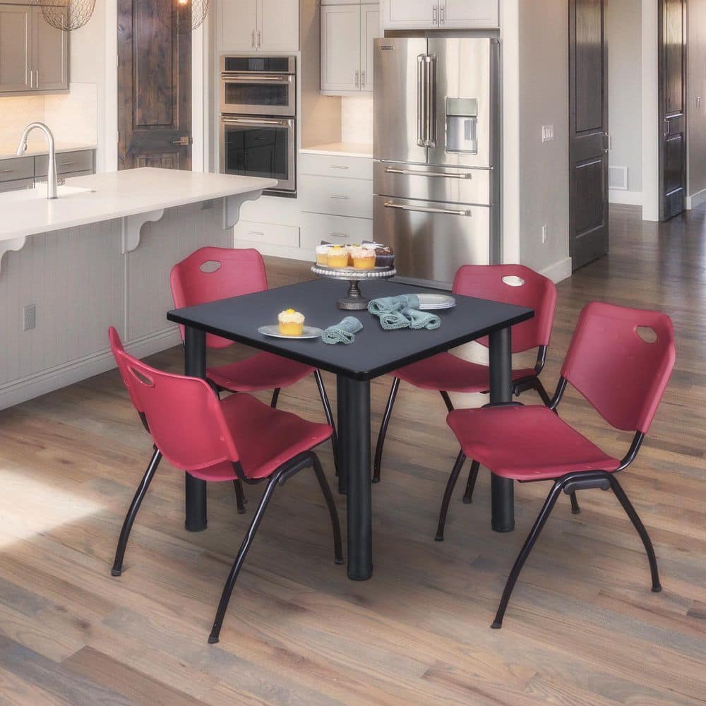 Regency Kee 42 in. Grey Top Square Breakroom Table Desk, Black Legs, 4 ...