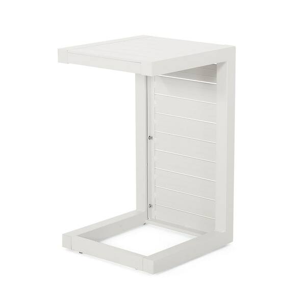 White Aluminum Outdoor Side Table with C-Shaped Design, Stable Table ...