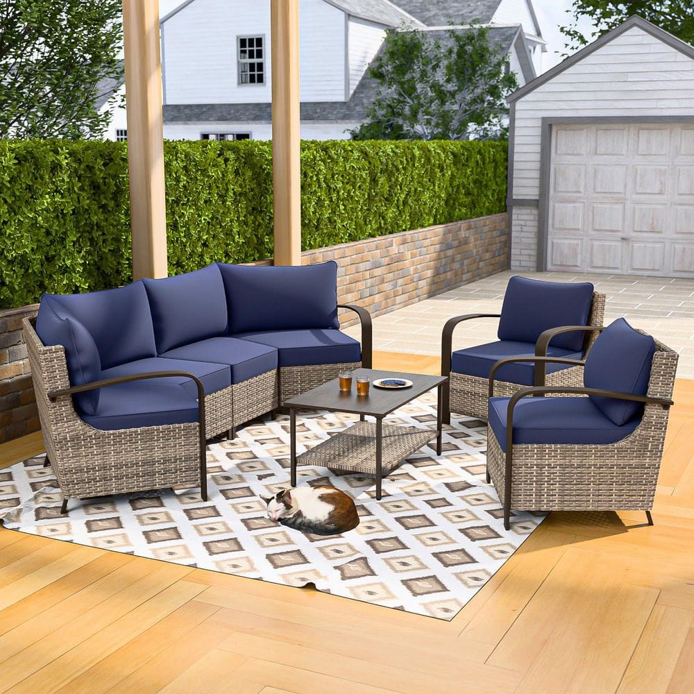 COOS BAY 7-Piece Wicker Patio Conversation Sectional Seating Set with ...