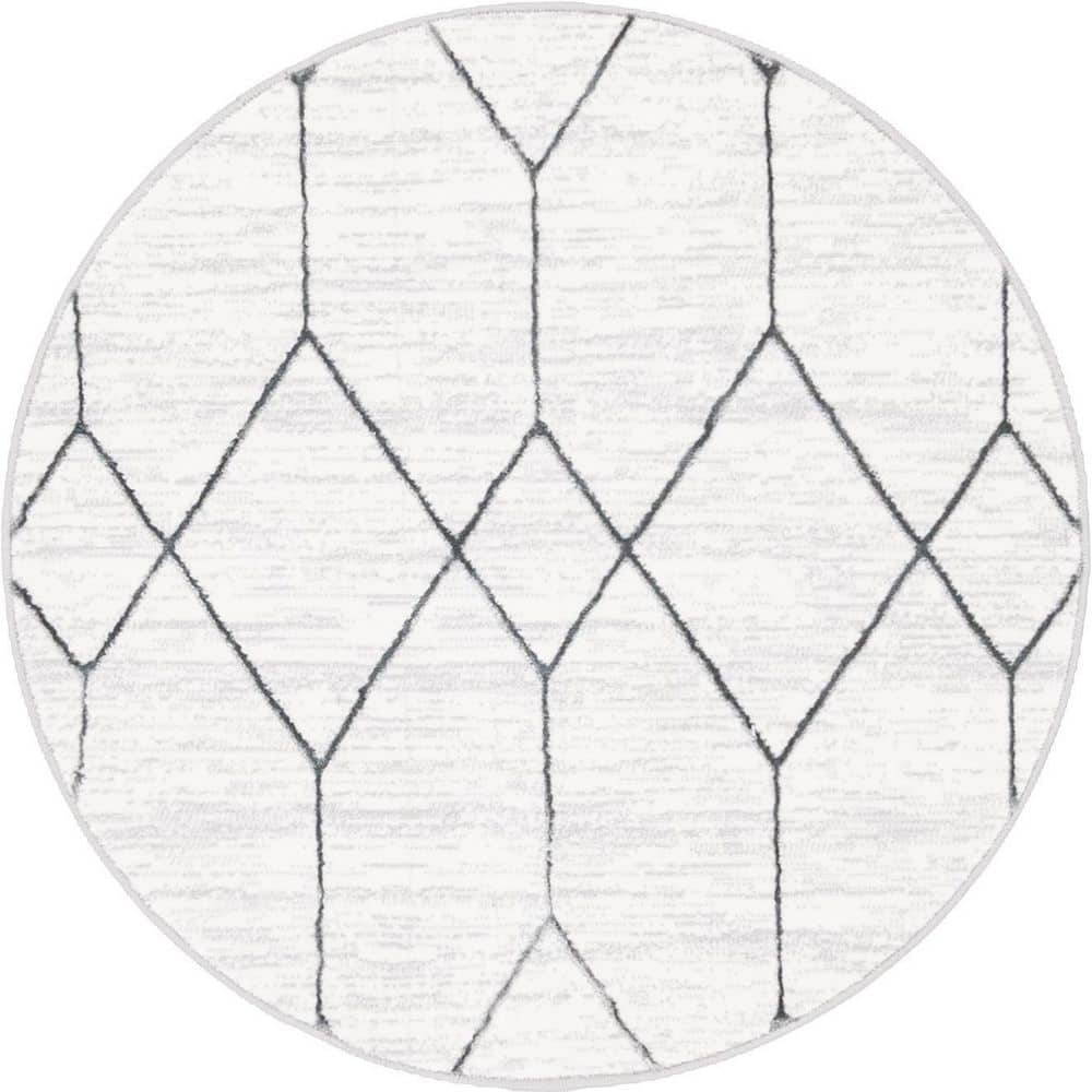 Unique Loom Matrix Trellis Deco White 3 ft. 3 in. x 3 ft. 3 in. Round ...