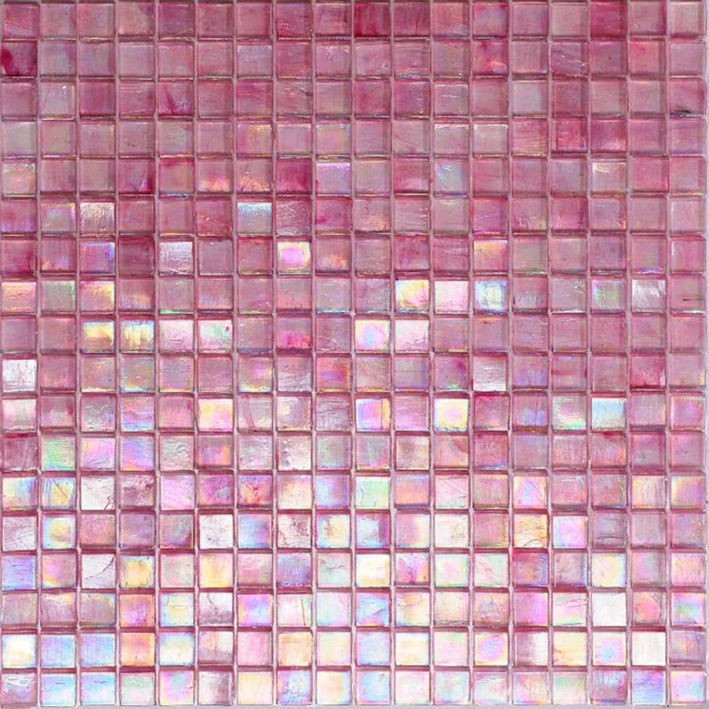 Apollo Tile Skosh Glossy Foxy Pink 11.6 in. x 11.6 in. Glass Mosaic ...