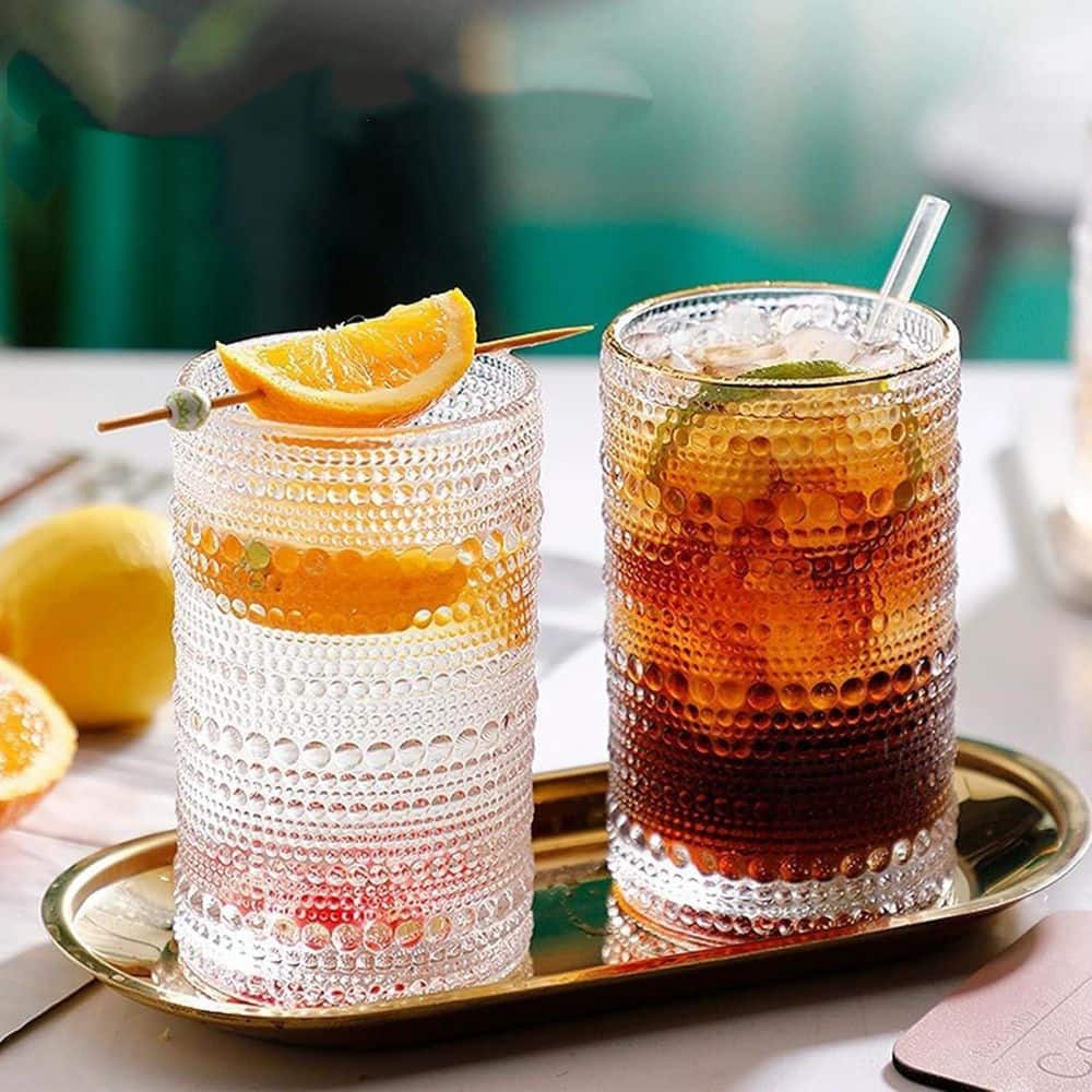 Wudkey 12 oz. Textured Bubble Kitchen Glass Tumbler Set, 10 oz. Clear ...