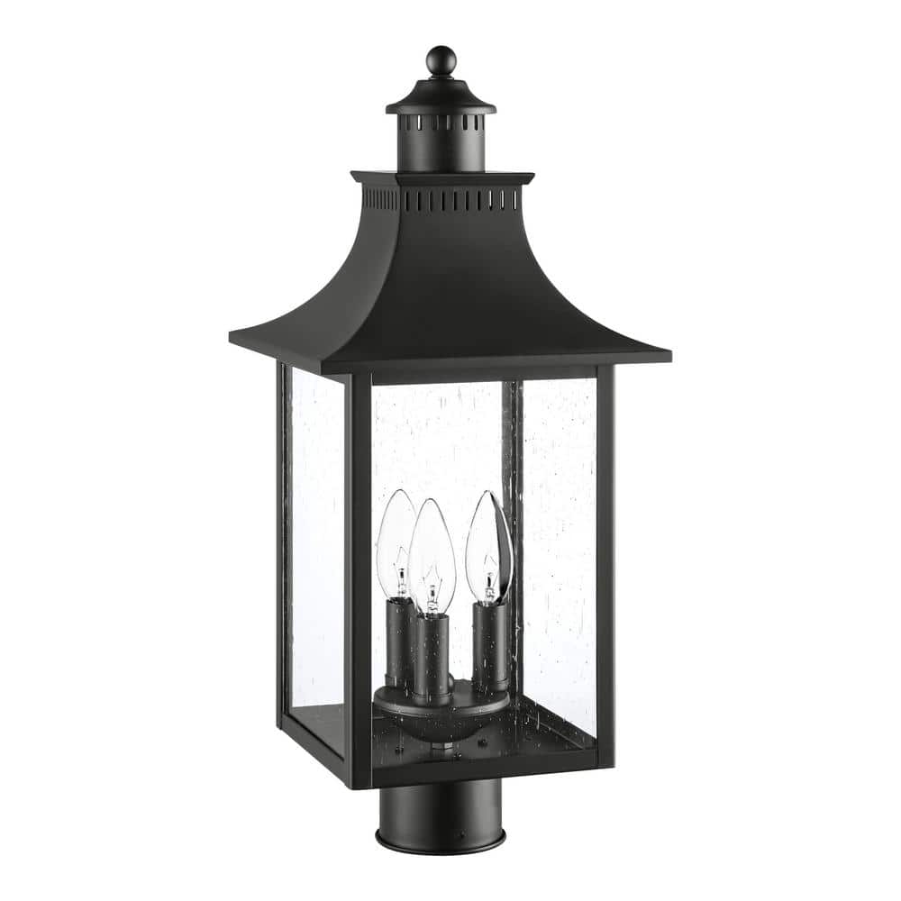 Hampton Bay Edgehill 3-Light Matte Black Steel Hardwired Outdoor ...