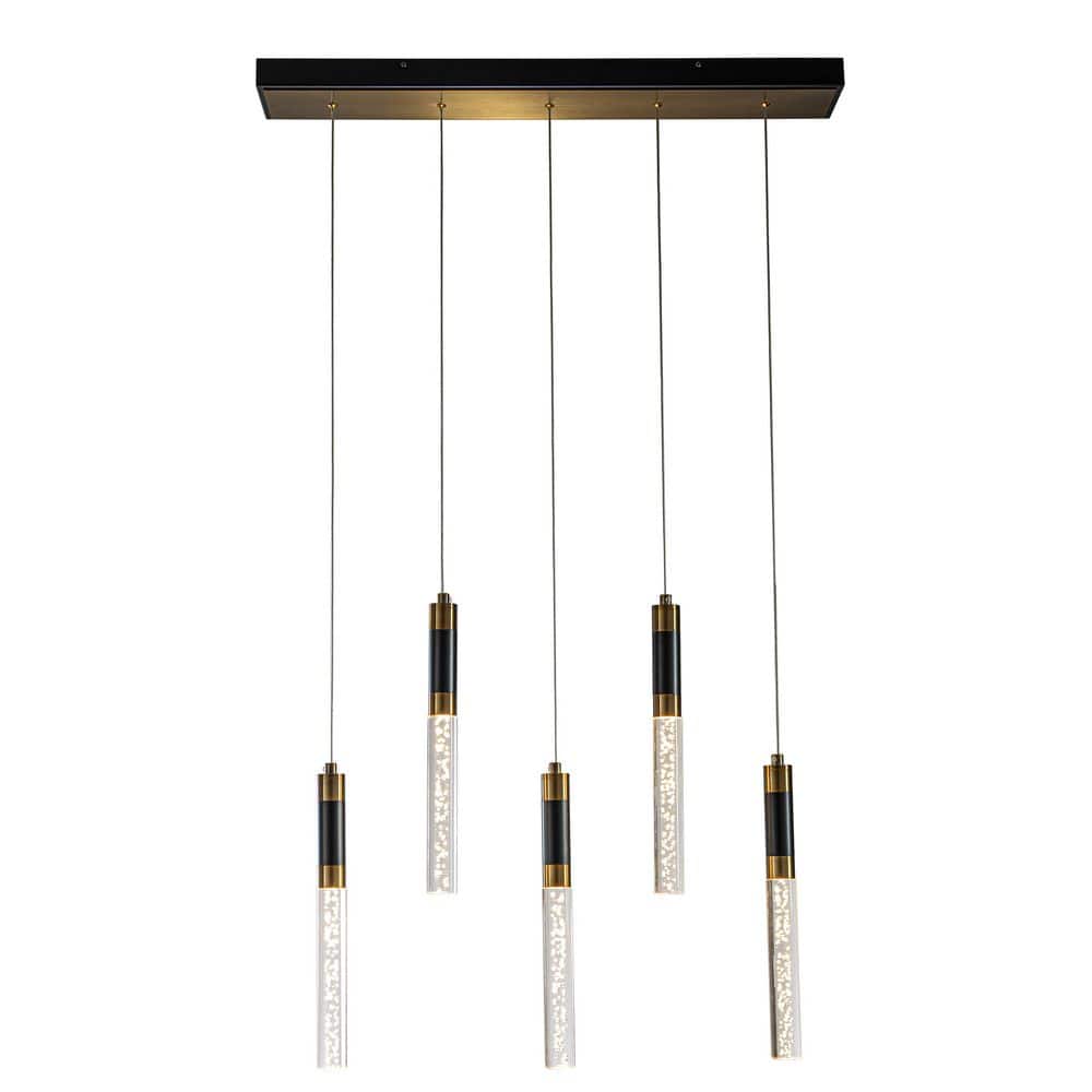 ALOA DECOR W 31 in. Modern Linear 5-Light Seeded Bubble Glass ...