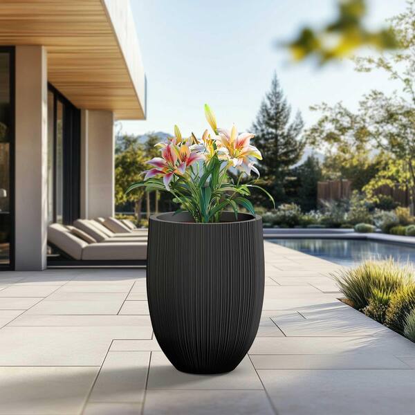 Morrava 17 in. Large Charcoal Black (Enhanced Interior) Concrete Round ...