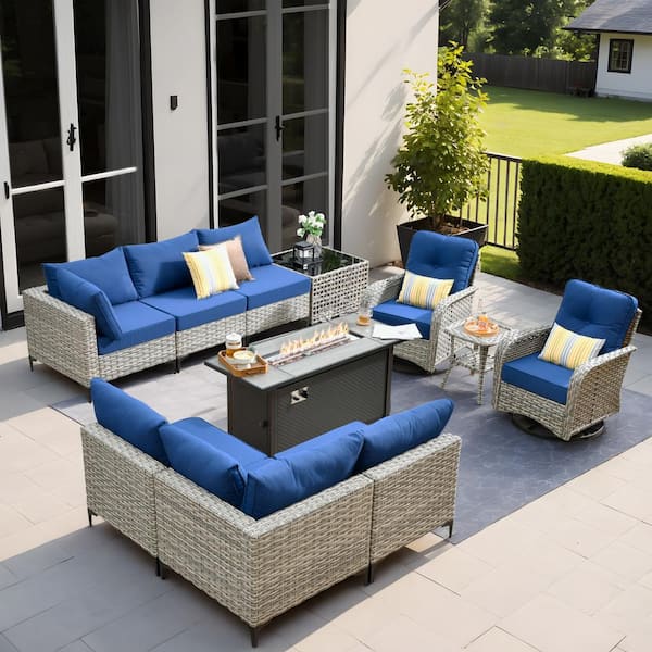 XIZZI Aquarius 11-Piece Wicker Rectangular Patio Fire Pit Sets and ...