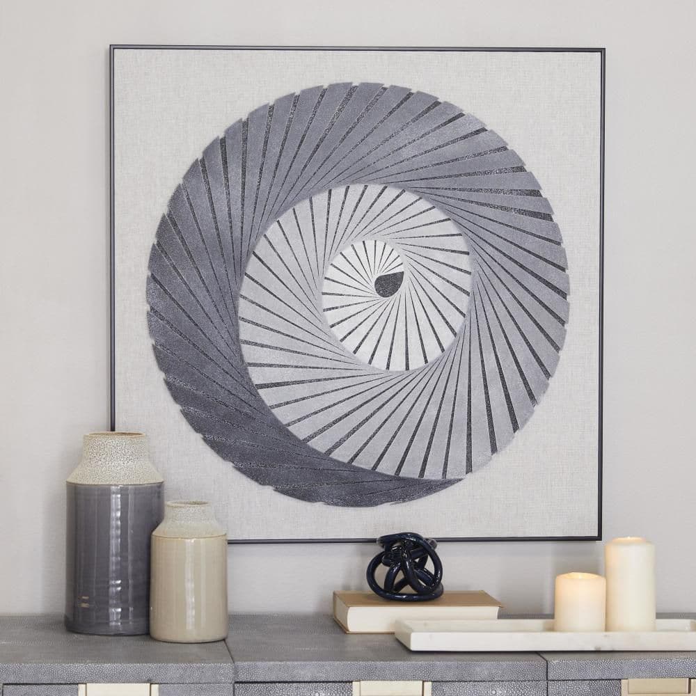 Litton Lane Gray 3D Spiral Geometric Shadow Box with Black Frame 042594 ...