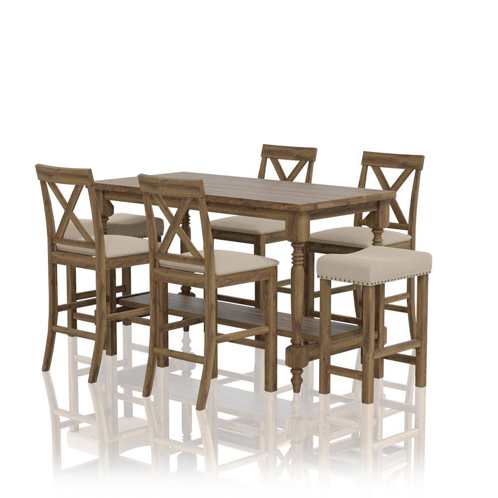 Furniture of America Simma 7-Piece Rustic Oak Counter Height Table Set ...