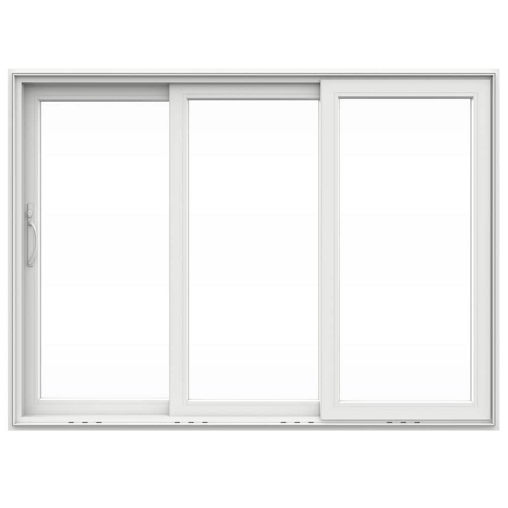 JELD-WEN V4500 Multi-Slide 105 in. x 80 in. Left-Hand Low-E White Vinyl 3-Panel Prehung Patio ...