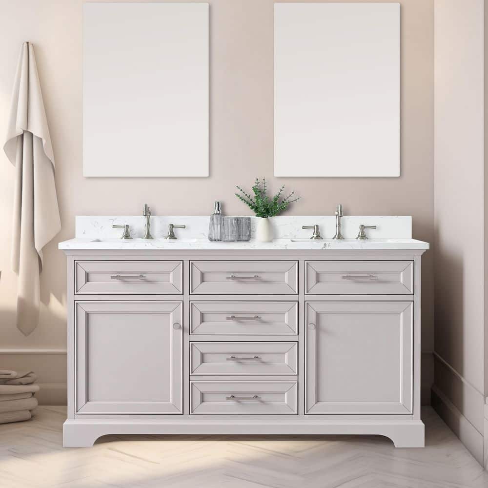 SUDIO Thompson 60 in. W x 22 in. D Bath Vanity in Taupe with Engineered ...