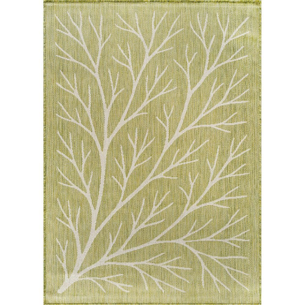 Beverly Rug Flora Olive 10 ft. x 14 ft. Coral Branch Washable Indoor ...