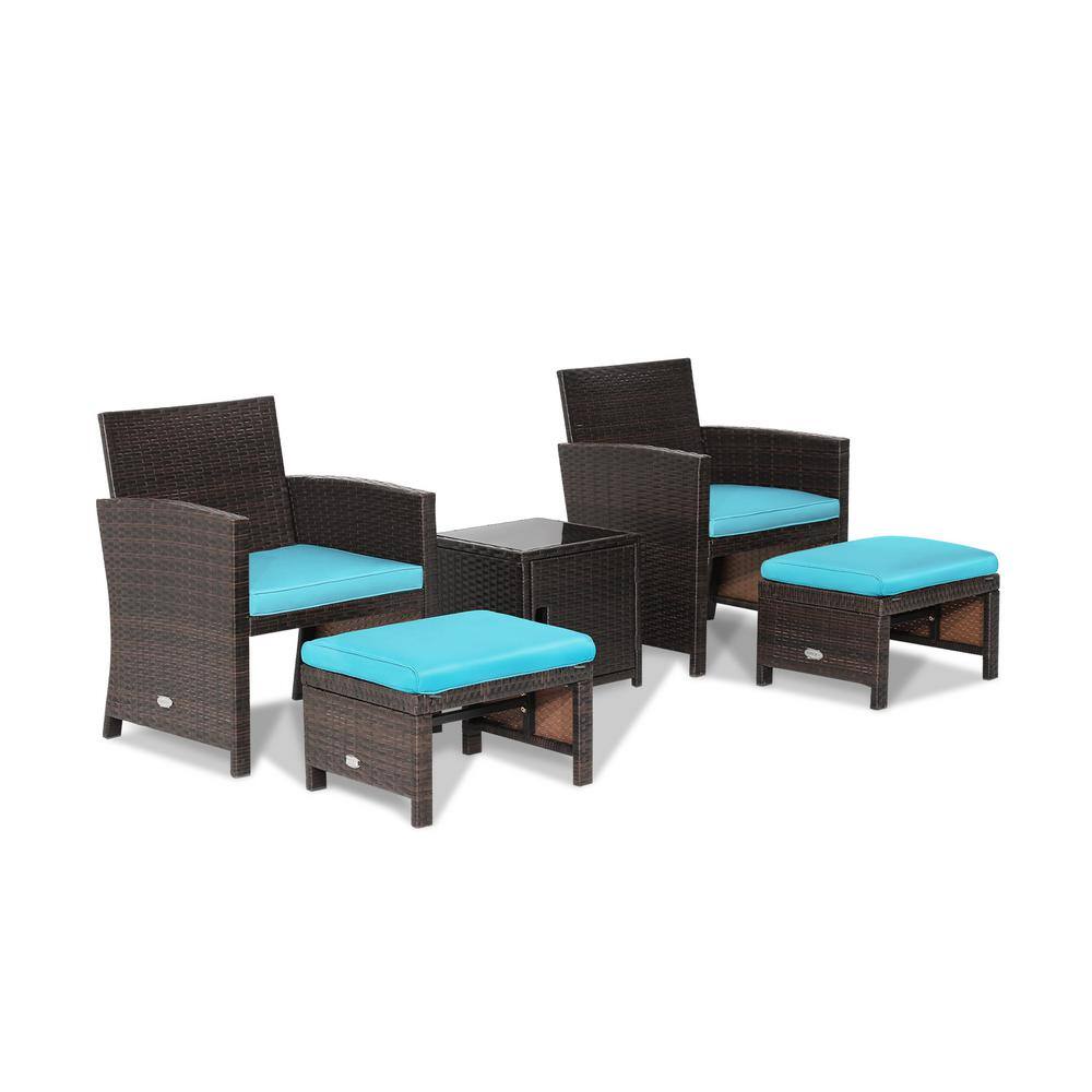 ANGELES HOME 5-Piece Wicker PE Rattan Patio Conversation Set with ...