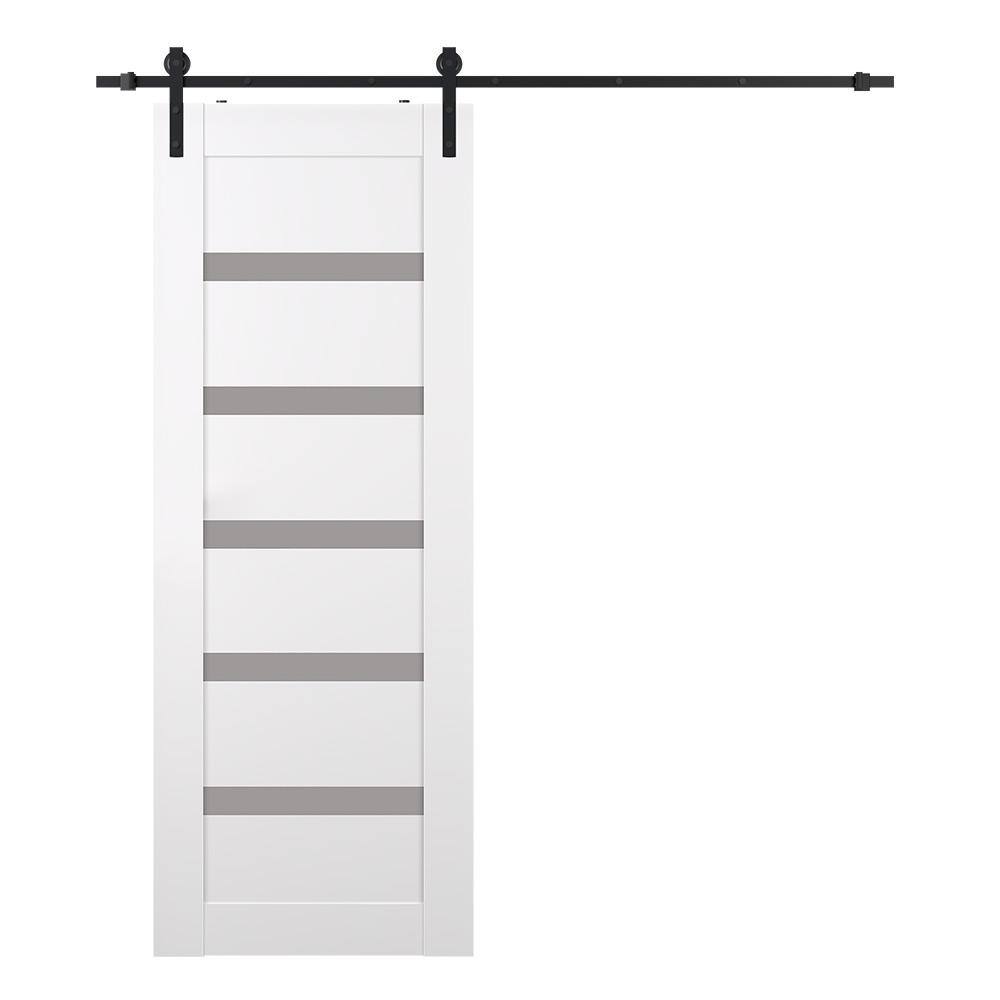 Belldinni Leora 36 in. x 96 in. 7-Lite Frosted Glass Snow White Wood ...