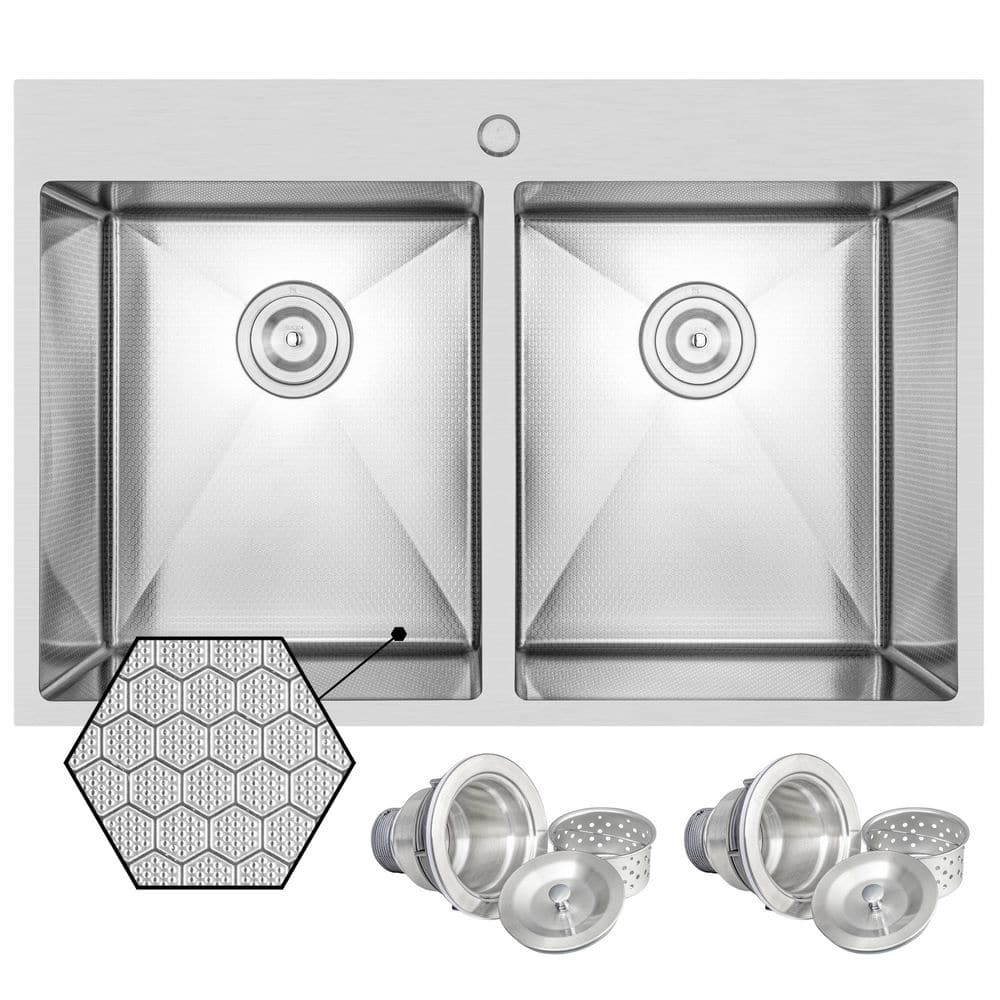 Golden Vantage HEX 33 in. Drop-in Double Bowl Stainless Steel Kitchen ...