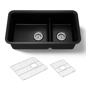 KOHLER Cairn Matte Graphite Granite Composite 33 .5 in. Double Bowl ...