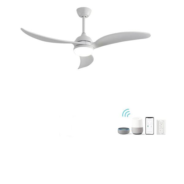 52 in. Smart Indoor Ceiling Fan with Dimmable LED Light 3 Solid Wood ...