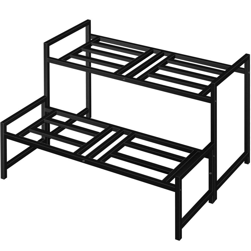 OGETFUUR 2-Tier Black Wrought Iron Heavy Duty Stackable Plant Stands ...