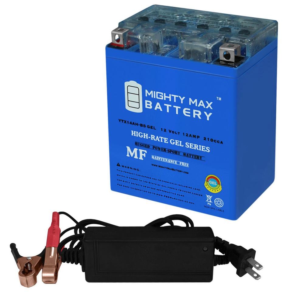 MIGHTY MAX BATTERY YTX14AH GEL Battery Replaces CB14A-A2, YB14A-A2 Plus 12-Volt 2Amp Charger ...