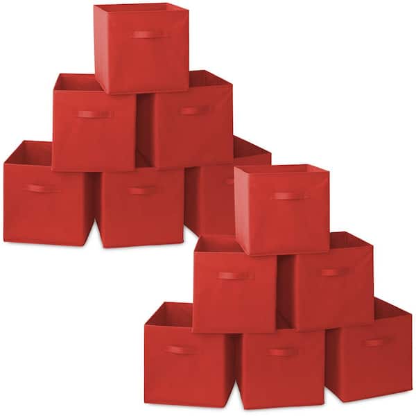 Casafield Red 13 in. x 13 in. Fabric Collapsible Cubes Decorative ...