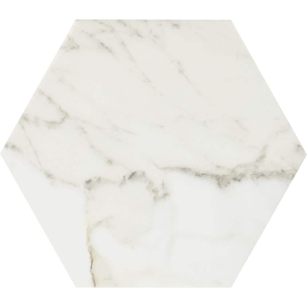 Daltile Lamora Marble Gilded White 8 in. x 9 in. Glazed Porcelain ...