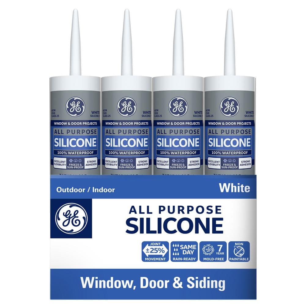 GE All Purpose Silicone 1 Caulk 10.1 oz Window and Door Sealant White ...