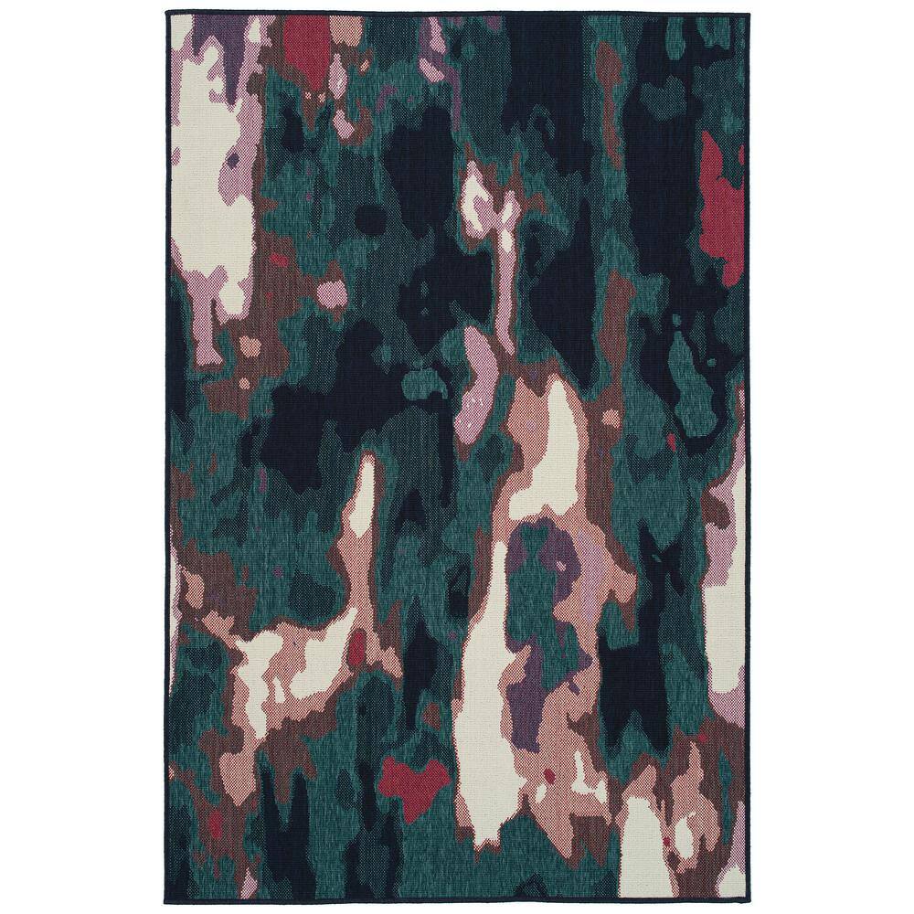 Kaleen Pianta Collection Teal 5'3" x 7'6" Rectangle Residential Indoor ...