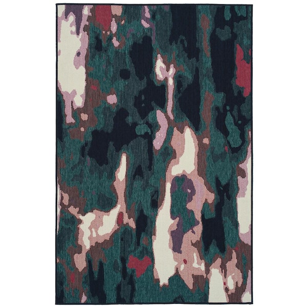 Kaleen Pianta Collection Teal 5'3" x 7'6" Rectangle Residential Indoor ...