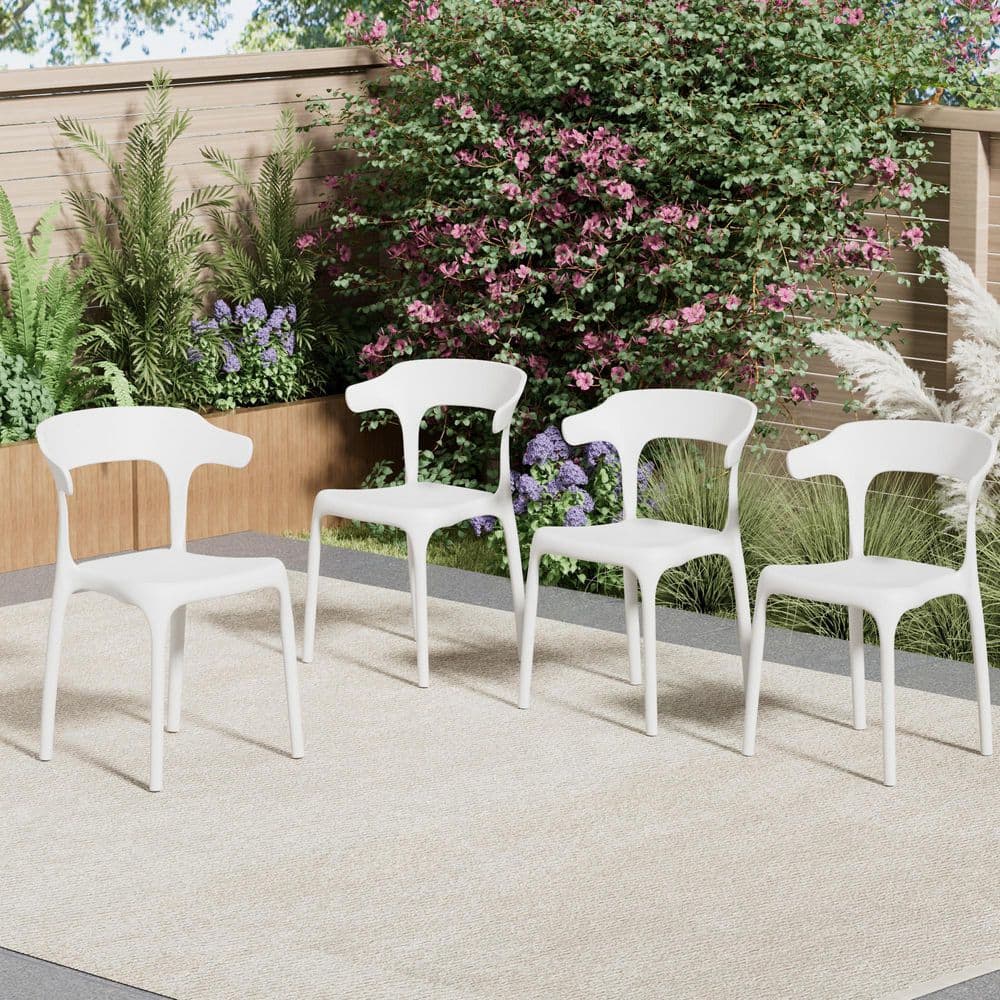 VECELO Dining Chairs Set of 4, Modern White Stackable Kitchen Dining ...