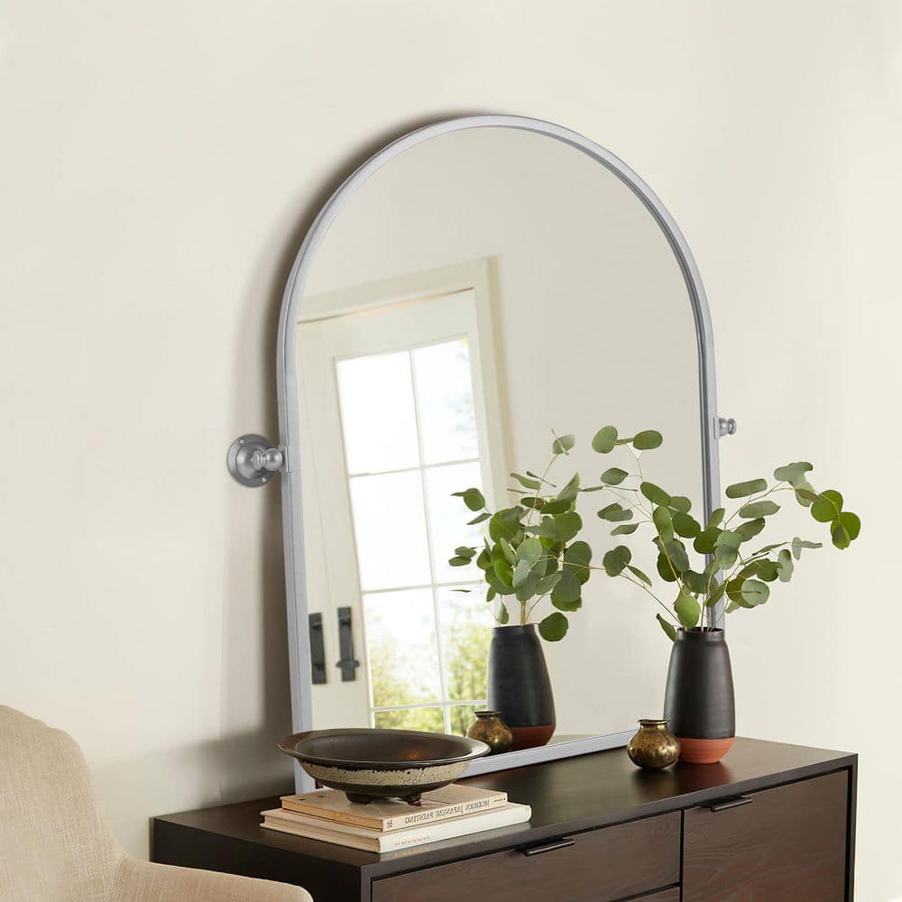 Lumioca 1-Piece Silver 24 in. W x 35 in. H Iron Right Angled Arched ...