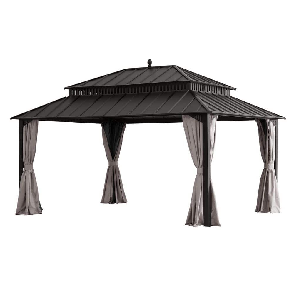 Sunjoy 16 ft. x 12 ft. Kingston Aluminum Frame Steel Double Roof ...