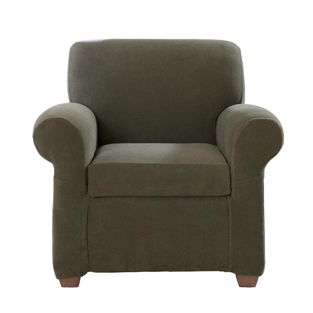 Sure-Fit Ultimate Stretch Pique Olive Polyester 2-Piece Chair Slipcover ...