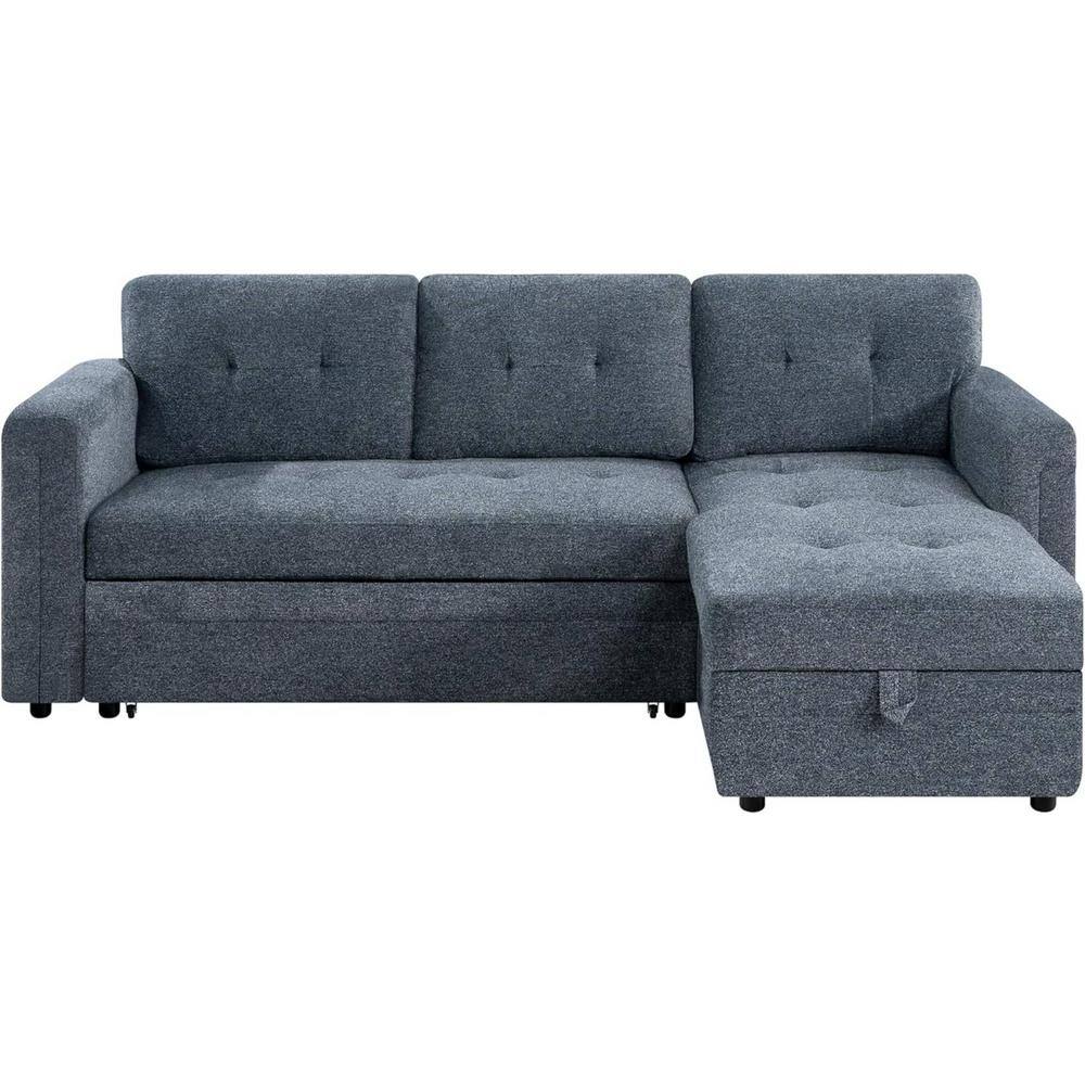 HOMESTOCK 54 in. Reversible Sleeper Faux Leather Rolled Arm Sectional ...