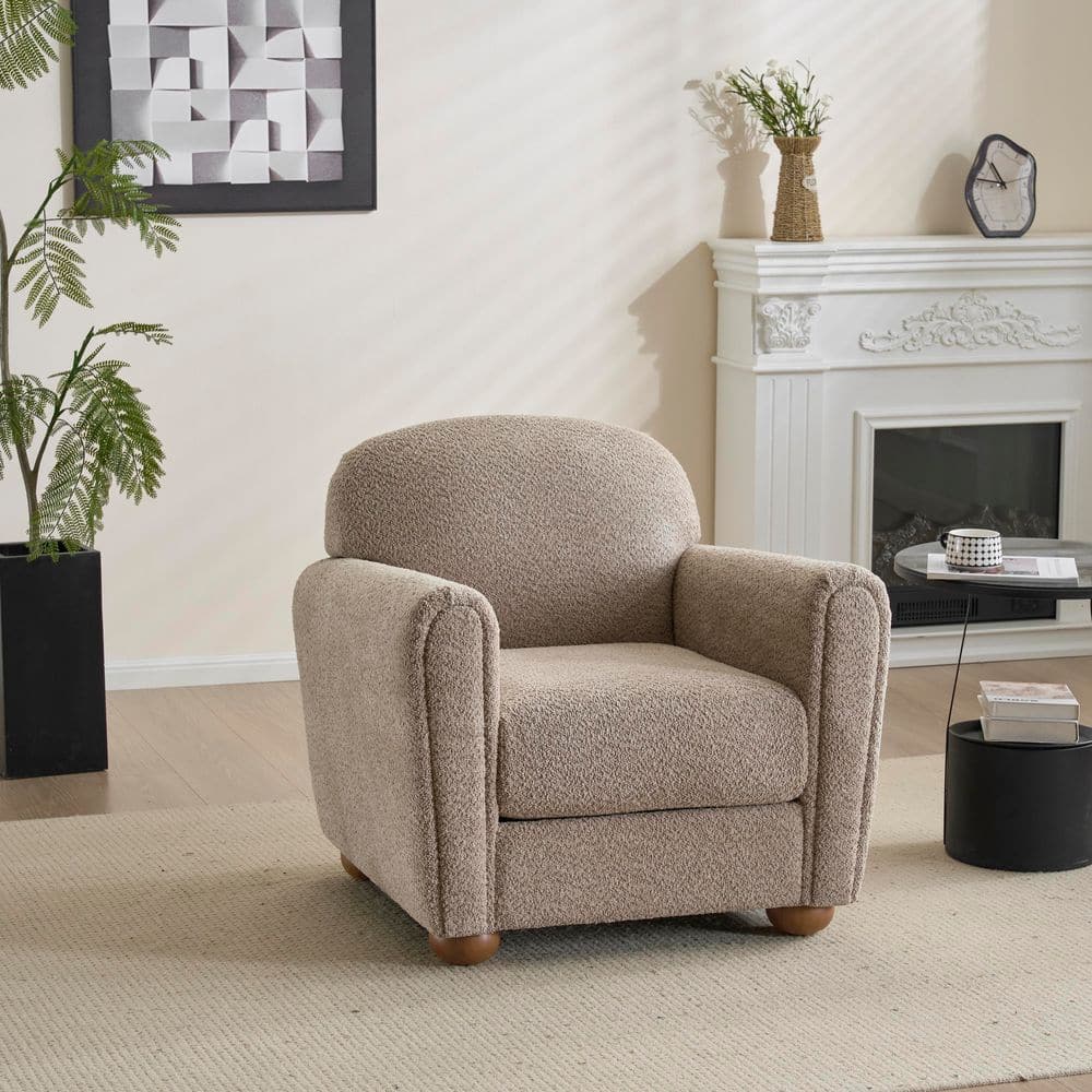 Harper & Bright Designs Light Brown Boucle Upholstered Club Chair ...